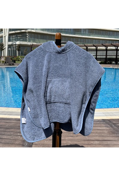 Ewp Koyu Gri Tavşan Kulak Desenli Çok Amaçlı Organik Çocuk Havlu Panço Standart Beden