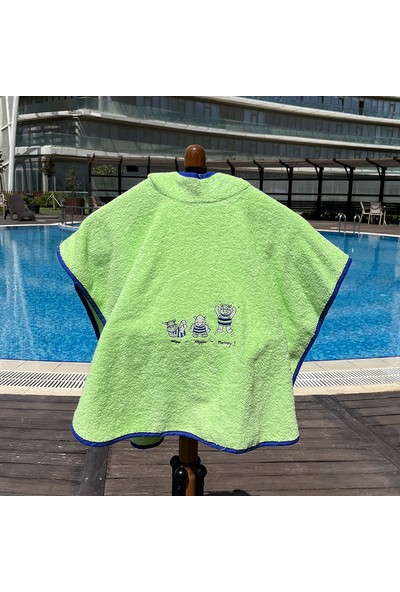Ewp Yeşil Hipopotam Desenli Çok Amaçlı Organik Çocuk Havlu Panço Standart Beden