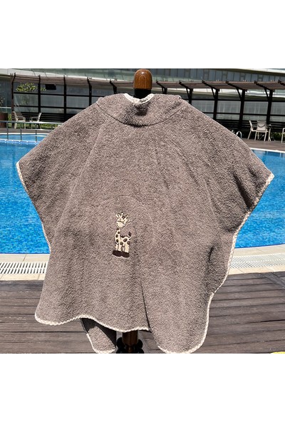 Ewp Koyu Bej Zürafa Desenli Çok Amaçlı Organik Çocuk Havlu Panço Standart Beden