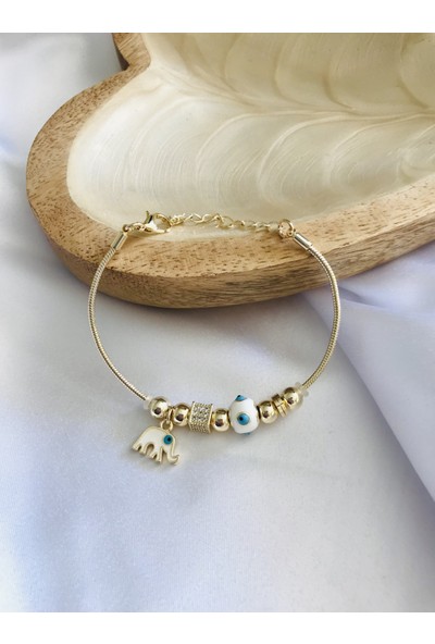 Mercan Aksesuar Gold Filli Nazar Boncuklu Taşlı Pandora Charm Bileklik Mercan Aksesuar Gold Filli Nazar Boncuklu Taşlı Pandora Charm Bileklik