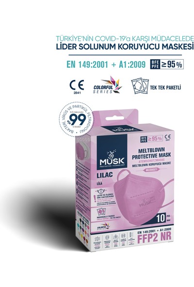 Musk N95 Maske Lila Renk 10 Adet Musk N95 Maske Lila Renk 10 Adet
