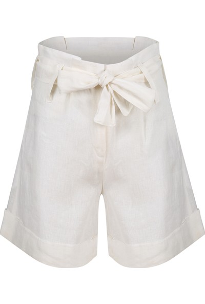 Bayan Beyaz Keten Şort
