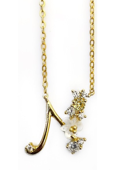 Adore Silver Gümüş Çiçekli Kişiye Özel N Harfi