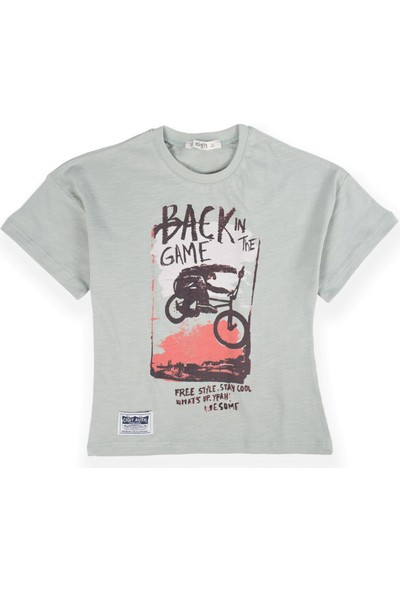 Bisiklet Baskılı T-Shirt 4-12 Yaş Mint Yeşil