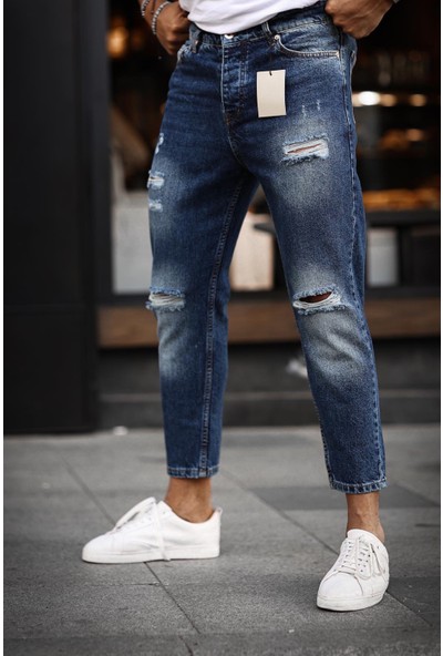 Karpefingo Erkek Boyfriend Yırtıklı Lacivert Kot Pantolon Karpefingo Erkek Boyfriend Yırtıklı Lacivert Kot Pantolon