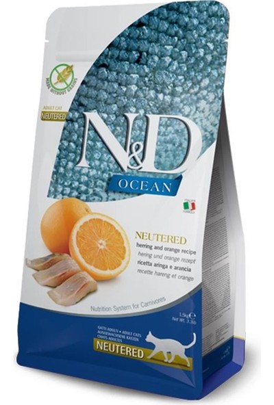 Nd Ocean Tahılsız Sterilised Ringa Balığı ve Portakallı Kedi Maması 1,5 kg Nd Ocean Tahılsız Sterilised Ringa Balığı ve Portakallı Kedi Maması 1,5 kg