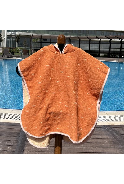 Ewp Turuncu Bulut Desenli Çok Amaçlı Organik Çocuk Havlu Panço Standart Beden