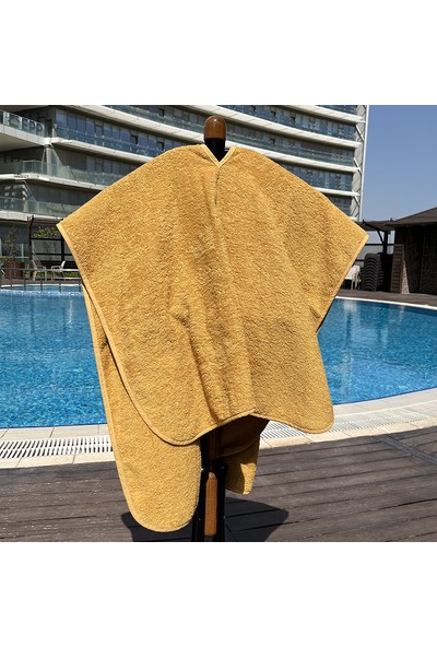 Ewp Hardal Aslan Şapka Desenli Çok Amaçlı Organik Çocuk Havlu Panço Standart Beden