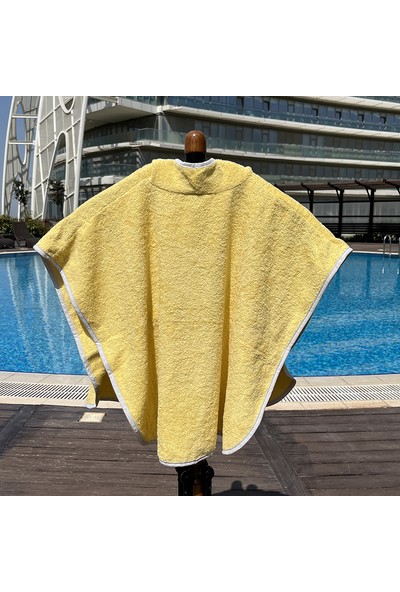 Ewp Sarı Yıldız Desenli Çok Amaçlı Organik Çocuk Havlu Panço Standart Beden