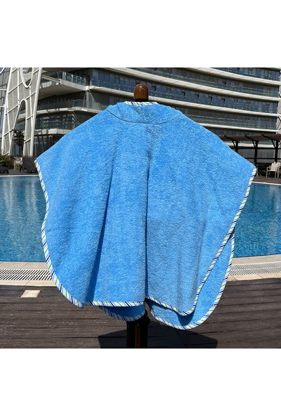 Ewp Mavi Renkli Çok Amaçlı Organik Çocuk Havlu Panço Standart Beden