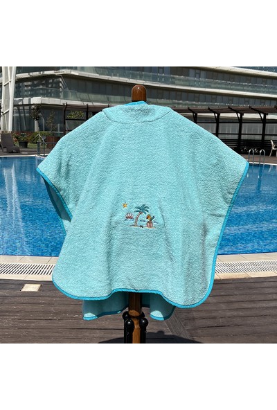 Ewp Yeşil Palmiye ve Gemi Desenli Çok Amaçlı Organik Çocuk Havlu Panço Standart Beden