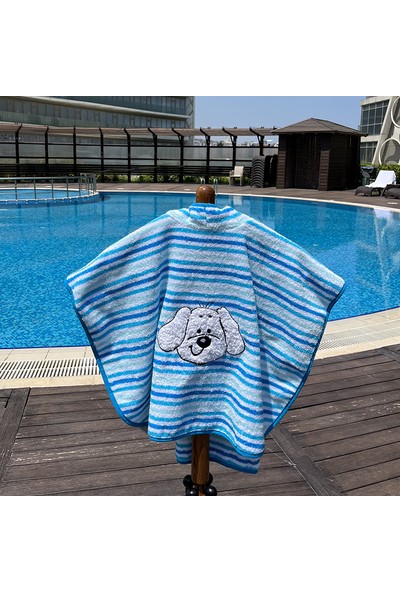 Ewp Renkli Köpek Desenli Çok Amaçlı Organik Çocuk Havlu Panço Standart Beden