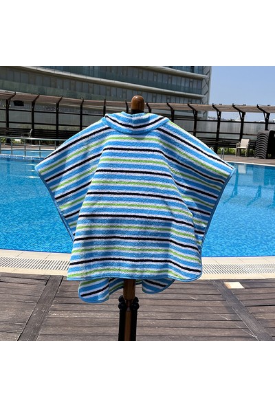 Ewp Renkli Çizgi Desenli Çok Amaçlı Organik Çocuk Havlu Panço Standart Beden