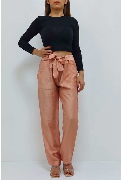 Toptan 55 Önden Bağlamalı Pantolon Pudra
