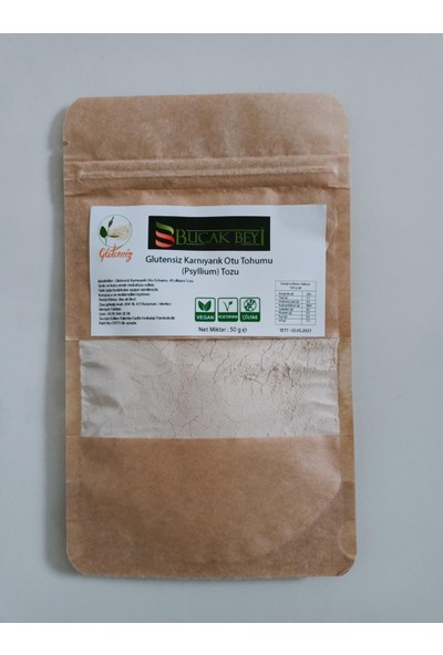 Bucak Beyiglutensiz Psyllium-Karnıyarık Otu Tohumu Tozu 50 gr
