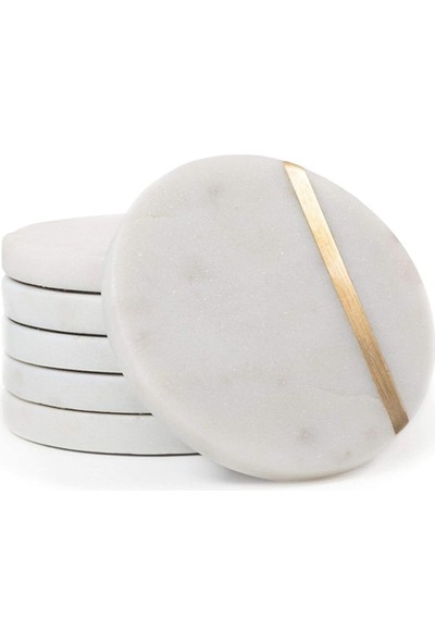 Smf Marble Art White Coaster - Beyaz Mermer Bardak Altlığı 6'lı Smf Marble Art White Coaster - Beyaz Mermer Bardak Altlığı 6'lı
