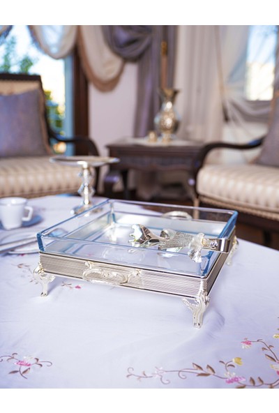 Bakır Concept Gümüş Kaplama Kare Camlı Servislik