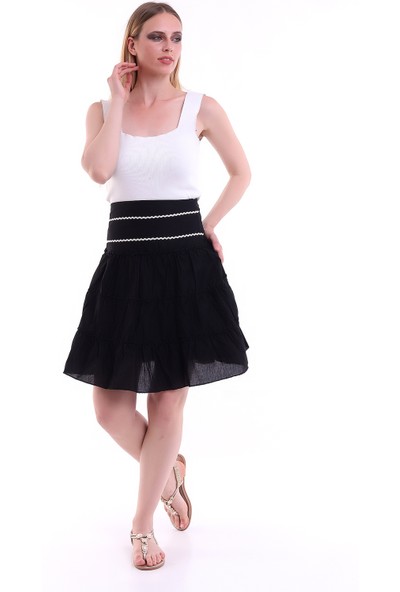 Ottawe Kadın Mini Kloş Etek Beli Şeritli Kat Dikişli Astarlı Pamuklu Kloş Etek OTTW-8054 Ottawe Kadın Mini Kloş Etek Beli Şeritli Kat Dikişli Astarlı Pamuklu Kloş Etek OTTW-8054