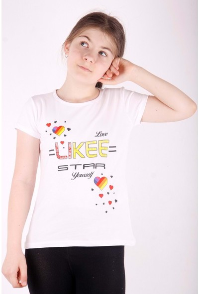 Toontoy Kız Çocuk Likee Star Kalp Baskılı Tişört