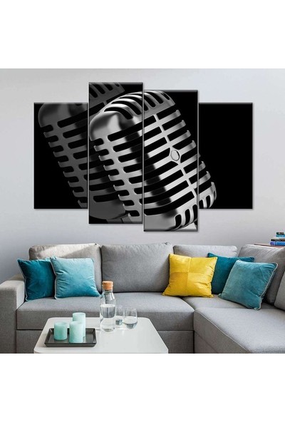 Dastur Dekoratif Ahşap 4 Lü Mikrofon Temalı Tablo