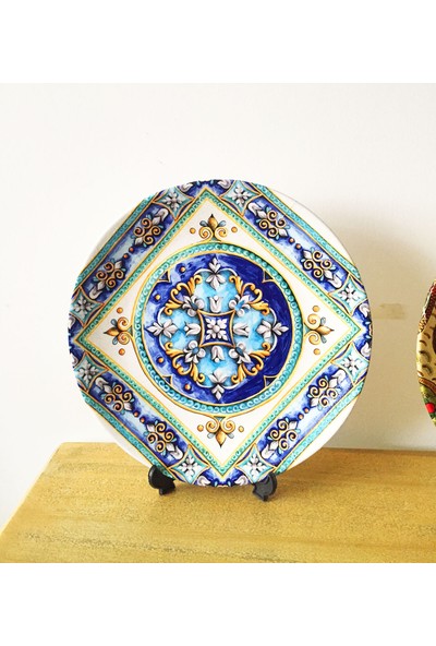 Bahçehane Mavi Karo Desenli Duvar Tabağı