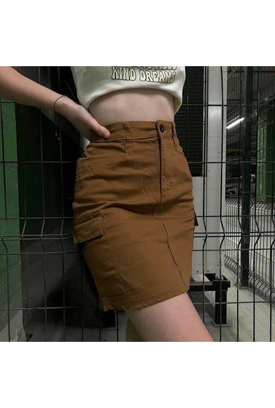 TouzModa Kahverengi Kargo Etek