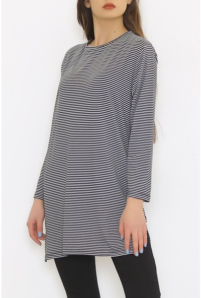 Çizgili Yırtmaçlı Sweat Beyazsiyah - 3424.105.