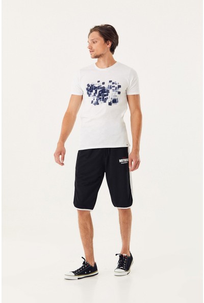 FullaModa Yanları Şeritli Yazı Baskılı Kapri FullaModa Yanları Şeritli Yazı Baskılı Kapri