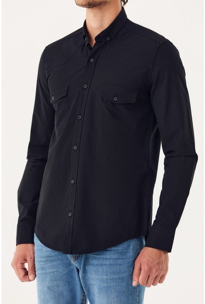 FullaModa Çift Cepli Regular Fit Gömlek