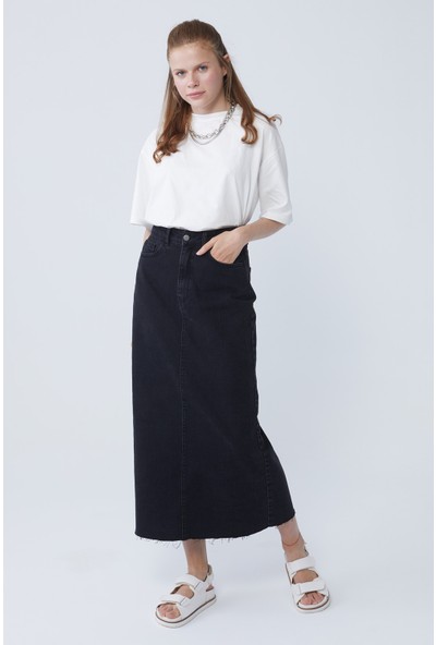 Suud Collection Siyah Uzun Jean Etek