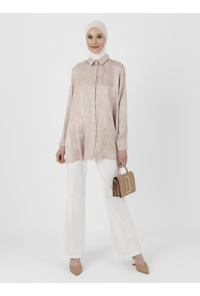 Refka Jakarlı Saten Tunik Bej Refka Woman