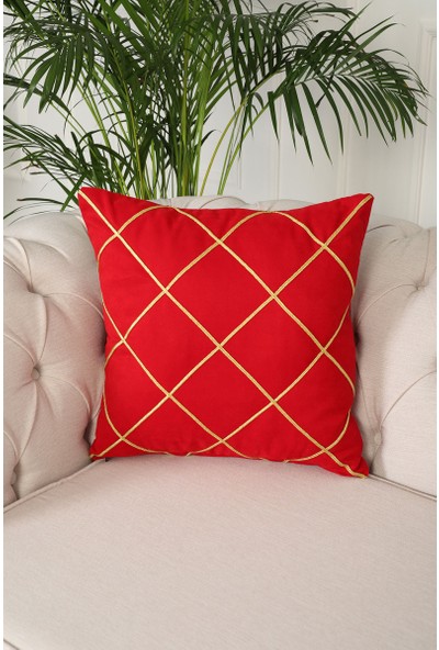 Moda Çizgi Gold Biyeli 45 x 45 cm Kırlent Kılıfı Kırmızı Moda Çizgi Gold Biyeli 45 x 45 cm Kırlent Kılıfı Kırmızı