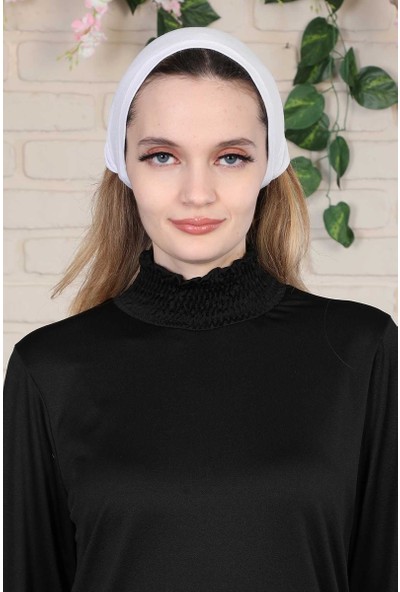 Moda Çizgi Bandana Saç Bandı Beyaz