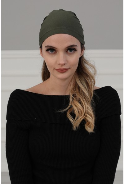 Moda Çizgi Büzgülü Penye Bandana Haki