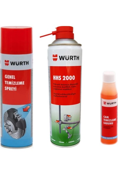 Würth Genel Bakım Seti - Balata Sprey - Hhs Yağlama 2000 - Cam Temizleme Sabunu Würth Genel Bakım Seti - Balata Sprey - Hhs Yağlama 2000 - Cam Temizleme Sabunu