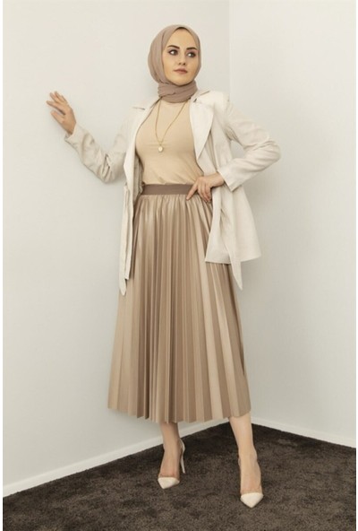 Lovie Piliseli Deri Görünümlü Etek Lovie Piliseli Deri Görünümlü Etek