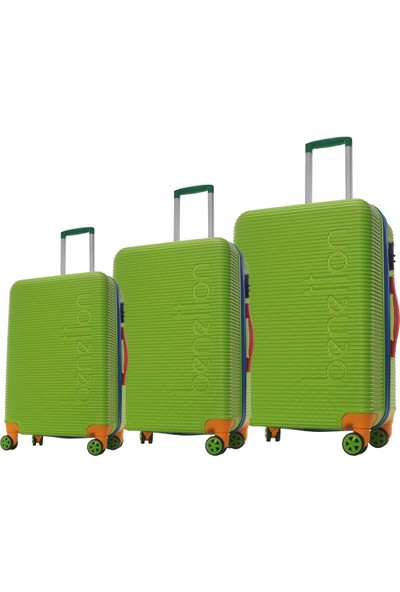 Benetton 3'lü Valiz Seti Boy %100 Policarbon Kırılmaz Valiz Yeşil 204X