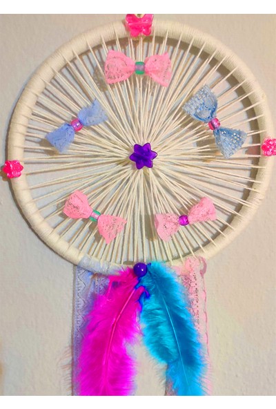 Beydebazaar El Örgüsü Renkli Tüylü Bebek Kapı Süsü, Düş Kapanı , Dreamcatcher