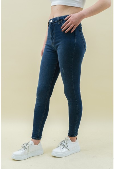 Shefoon Sahte Cep Dar Paça Kot Pantolon Mavi