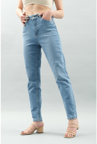 Shefoon Yüksek Bel Tırnaklı Mom Kot Pantolon A.mavi Shefoon Yüksek Bel Tırnaklı Mom Kot Pantolon A.mavi