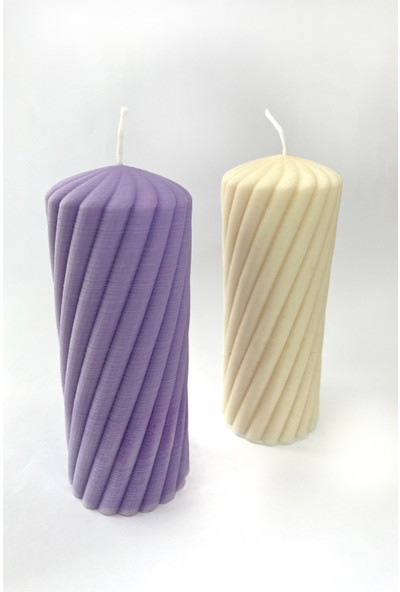 Mum Bahçesi 2'li Desenli Silindir Mum Lavanta Kokulu