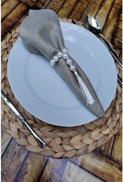 E-Sanat Evi 12 Adet Püskül Detaylı Inci Peçete Yüzüğü