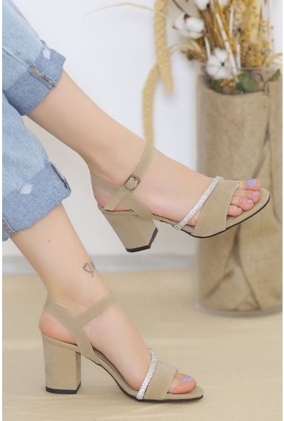 E Moda 7 Cm Topuklu Ayakkabı Süetbej - 9254.264.