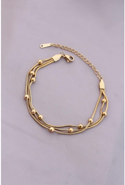 Family Store 316L Kalite Cerrahi Çelik Gold Renk Top Zincirli Kadın Bileklik