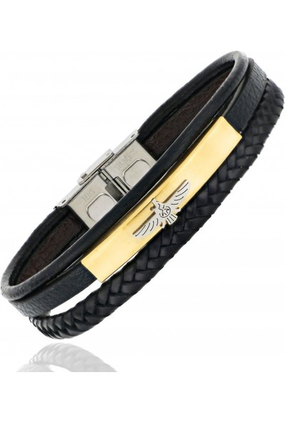 Family Store Kartal Desen Kaliteli Çelik ve Çoklu Deri Bileklik