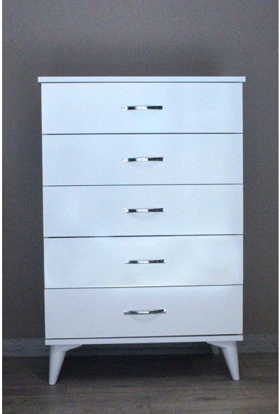 Softyline Berlin 5 Çekmeceli Şifonyer Beyaz Renk Yüksek Ayak