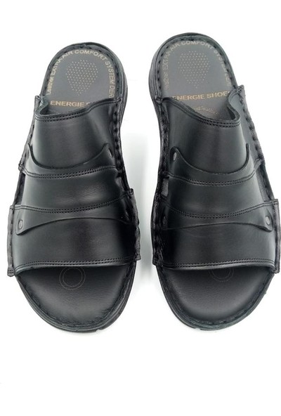 Ortopedik Erkek Siyah Deri Terlik