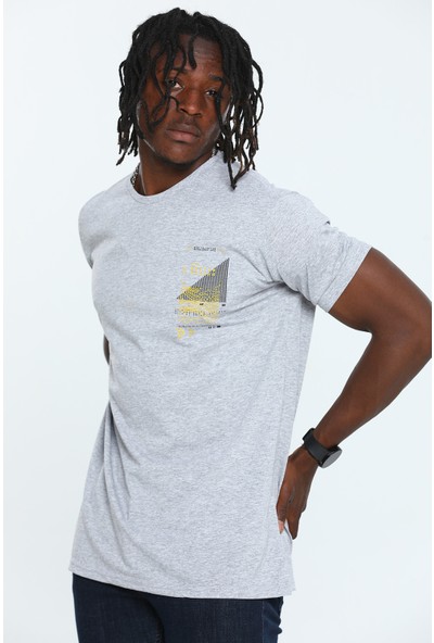 Julude Koyugri Erkek Likralı Bisiklet Yaka Slim Fit Baskılı T-Shirt P-038692