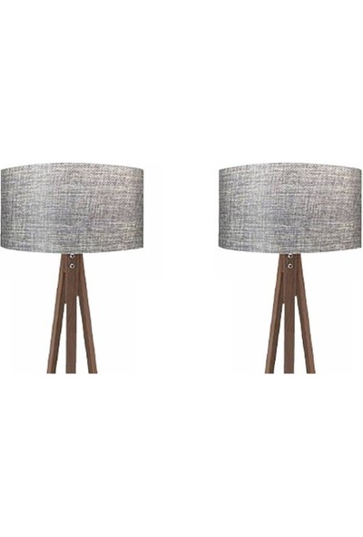 Gri Charm Başlık Kahve Ayaklı Ikili Abajur Oda Takımı
