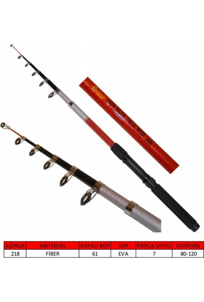 1605 Alfa 300 Cm. Teleskopik Olta Kamışı 80-120GR Atar 1605 Alfa 300 Cm. Teleskopik Olta Kamışı 80-120GR Atar